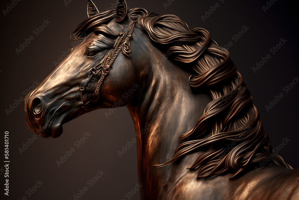 Escultura de caballo de bronce con detalles intrincados estilo realista ...