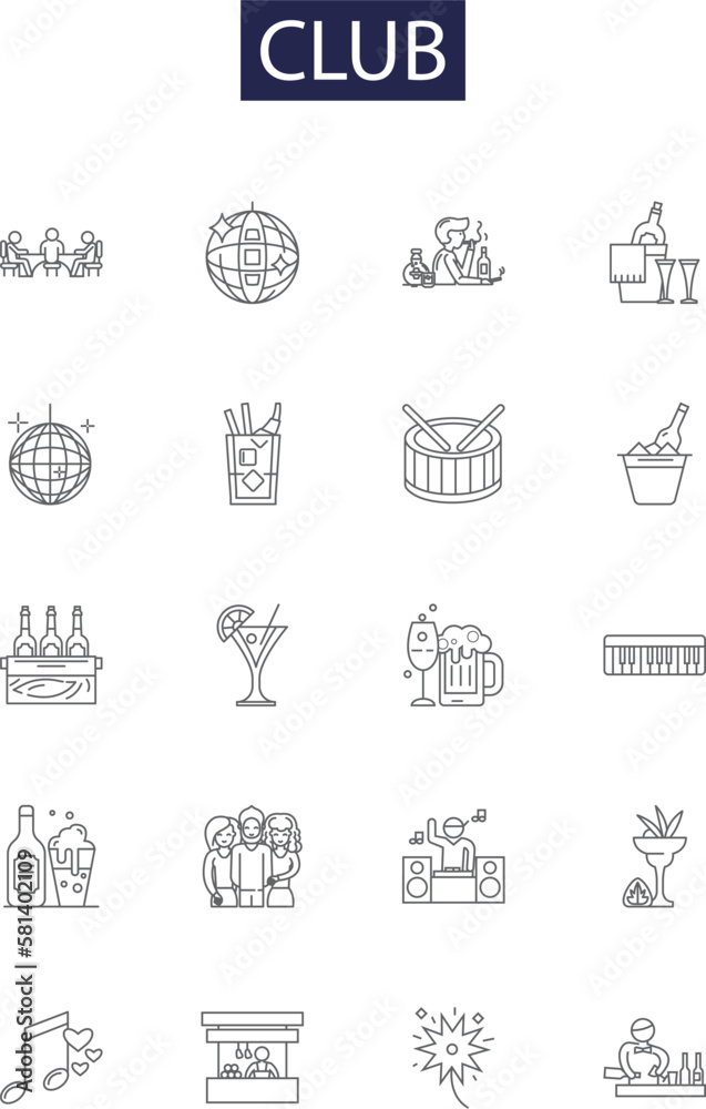 Club line vector icons and signs. Bar, Disco, Pub, Lounge, Nightclub ...