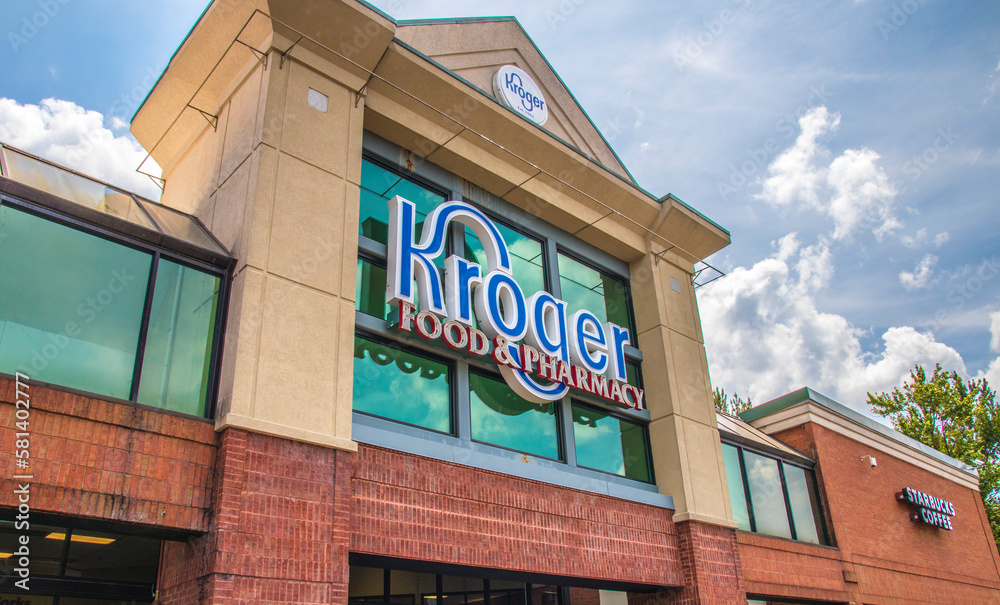Kroger grocery store sign over entrance Stock Photo | Adobe Stock