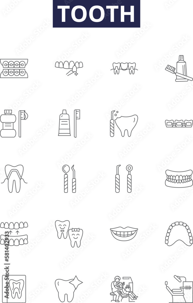 Tooth line vector icons and signs. Dental, Dentition, Enamel, Toothache ...