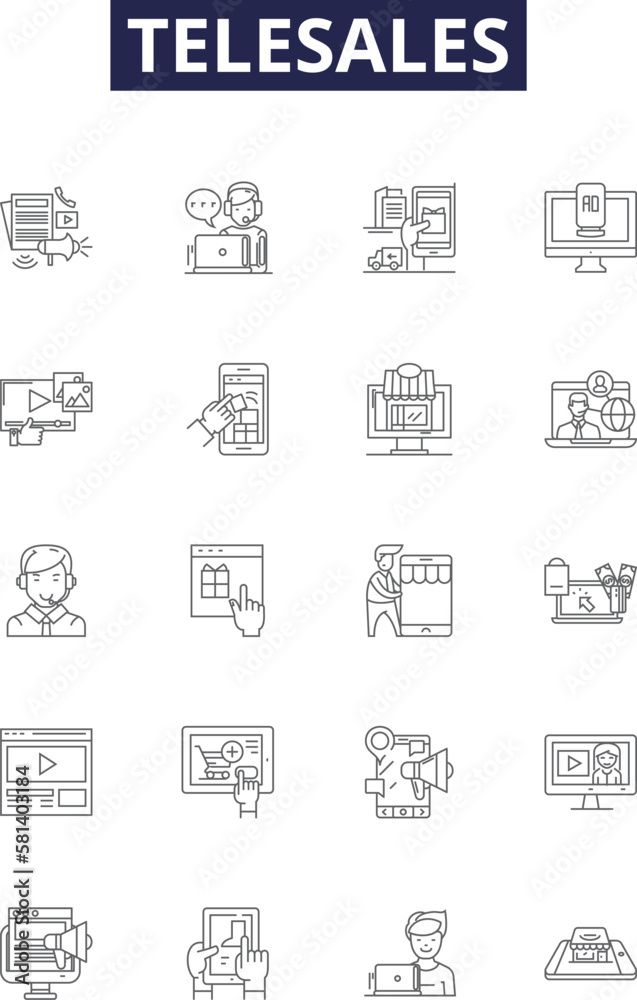 Vetor de Telesales line vector icons and signs. Tele-selling, Outbound ...