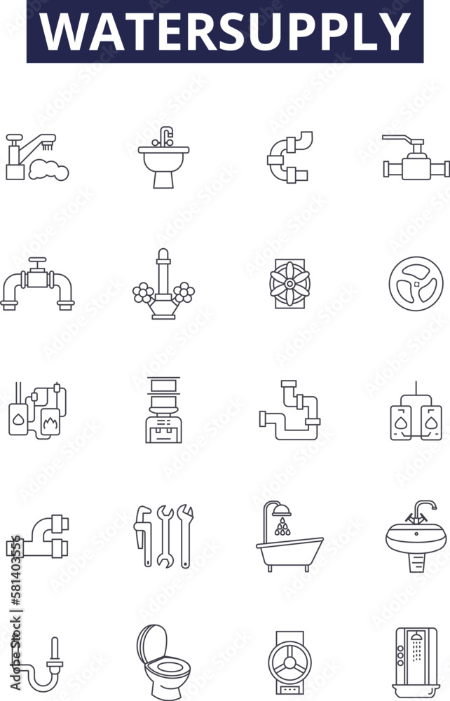 Watersupply line vector icons and signs. Tank, Hose, Faucet, Aqueduct ...