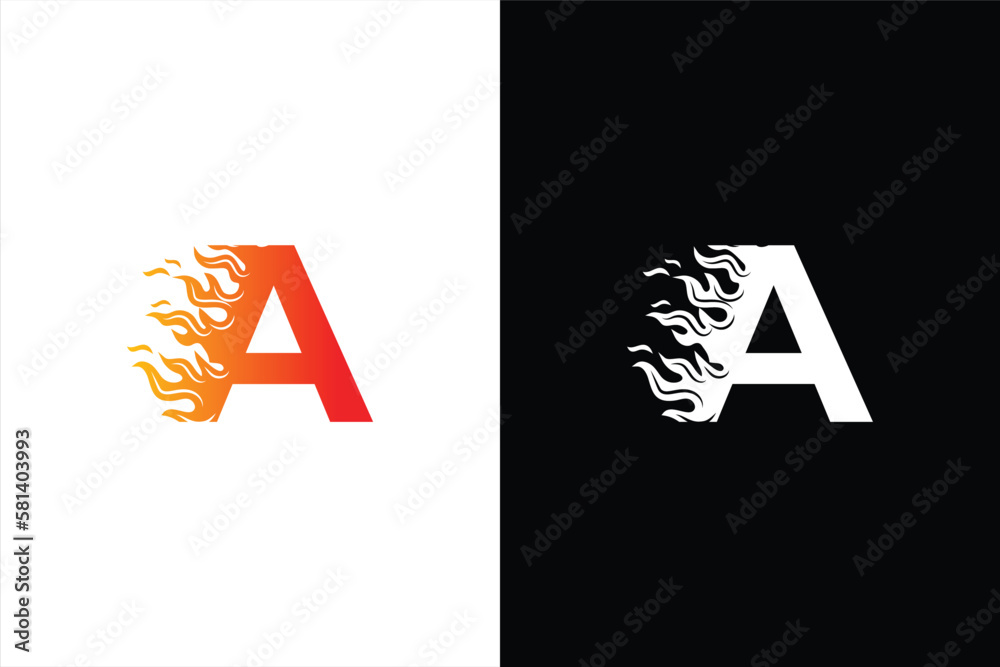 Initial letter A and fire shape with ribbon logo style in gradient ...