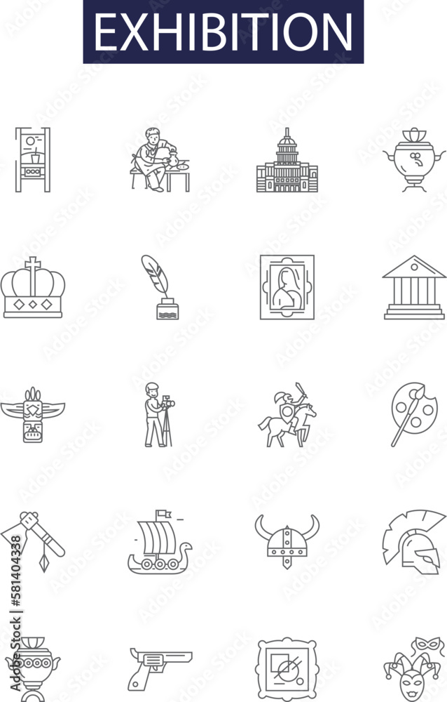 Exhibition line vector icons and signs. Display, Artwork, Gallery ...