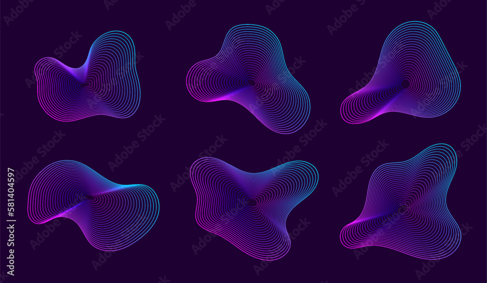 Dynamic amorphous shapes, abstract fluid forms with gradient, liquid shape made of lines with ...