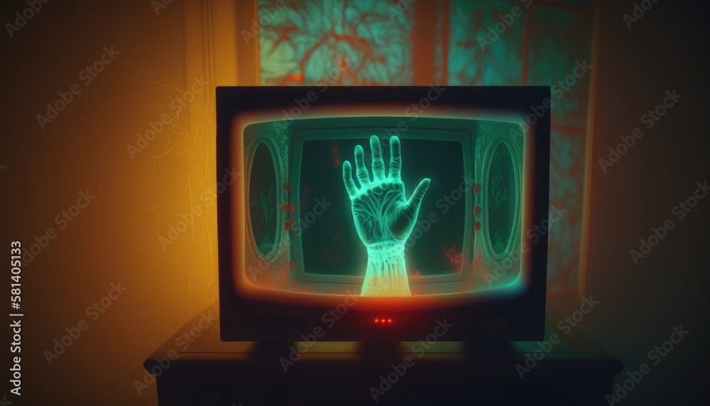 Horror movie in an old TV set created with generative AI technology ...