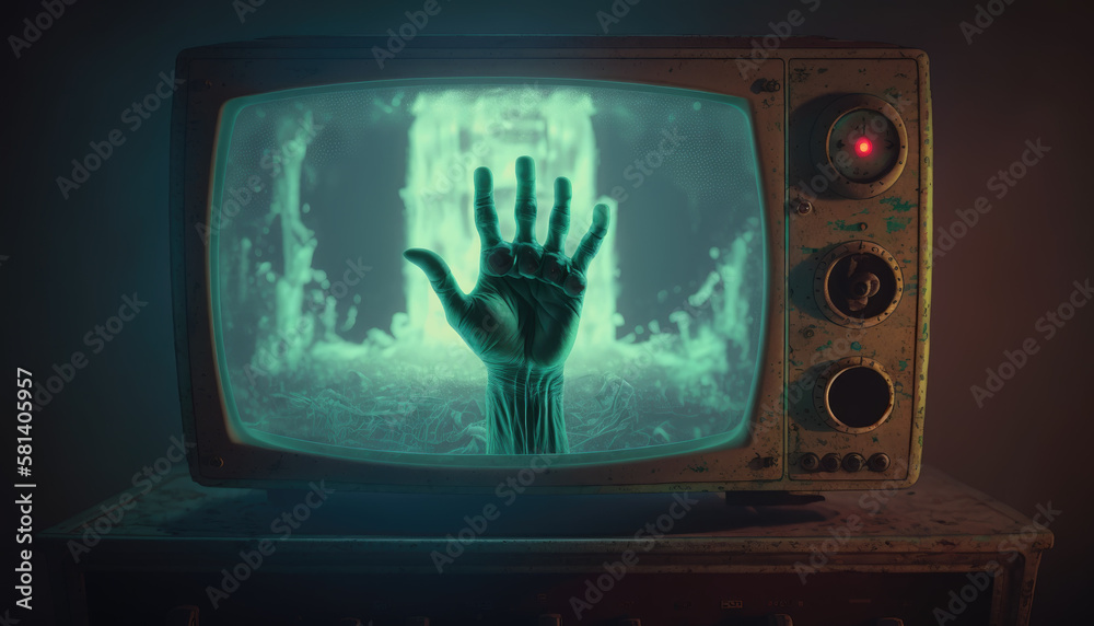 Horror movie in an old TV set created with generative AI technology ...