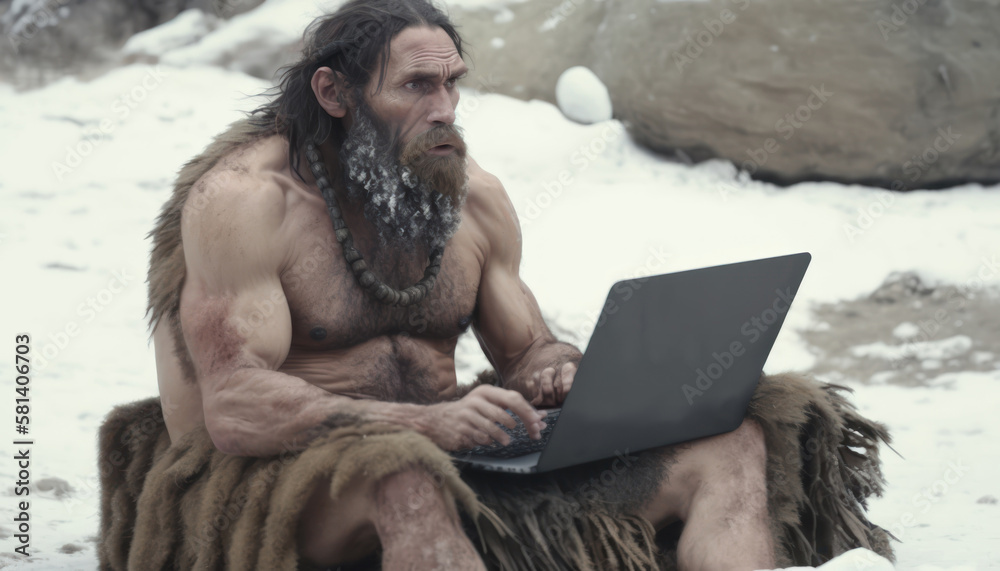 Ilustrace „An imaginative depiction of a Neanderthal donning animal ...