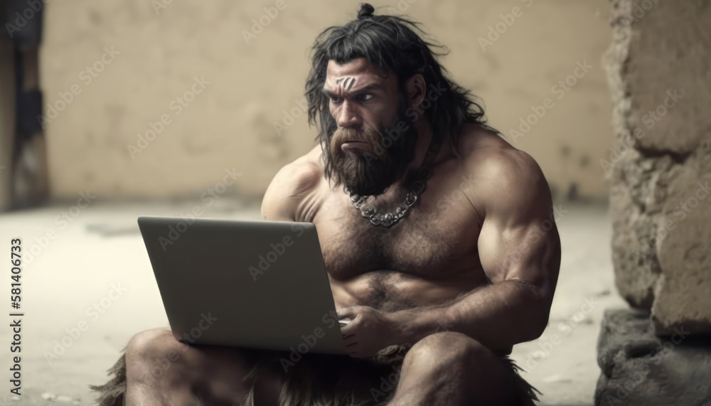An imaginative depiction of a Neanderthal donning animal furs and in ...