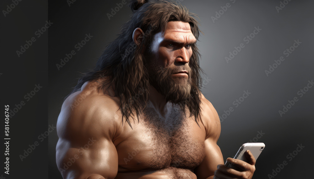 ภาพประกอบสต็อก An imaginative depiction of a Neanderthal donning animal ...