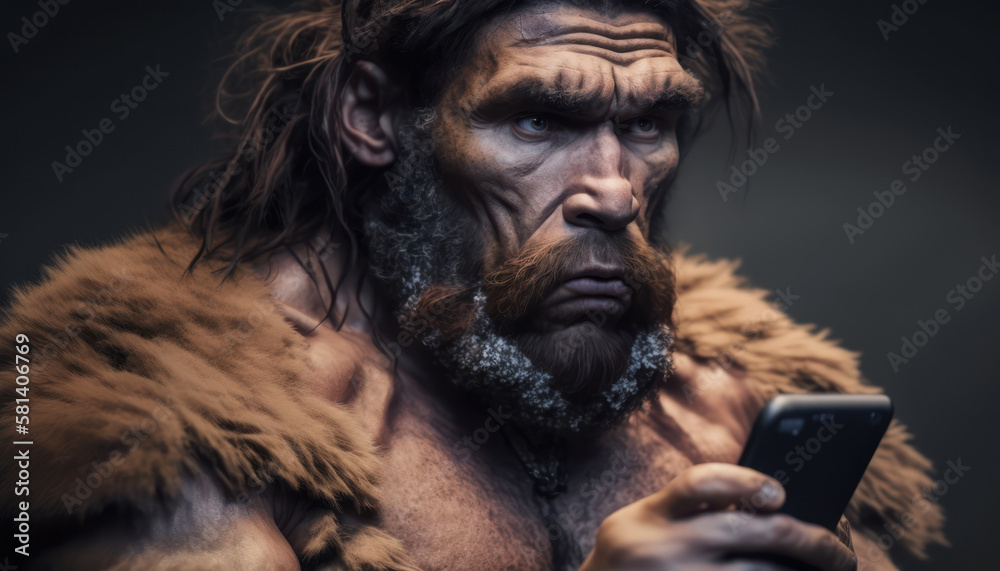 An imaginative depiction of a Neanderthal donning animal furs, and in ...