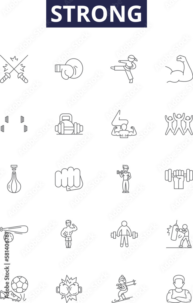 Strong line vector icons and signs. isolated, strength, background ...