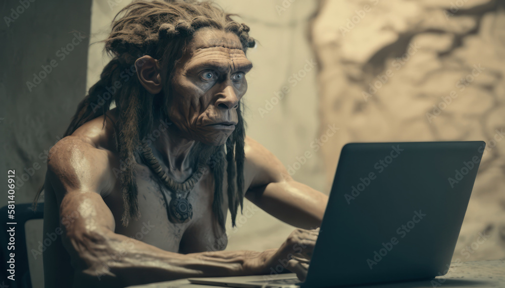 An imaginative depiction of a Neanderthal donning animal furs and in ...