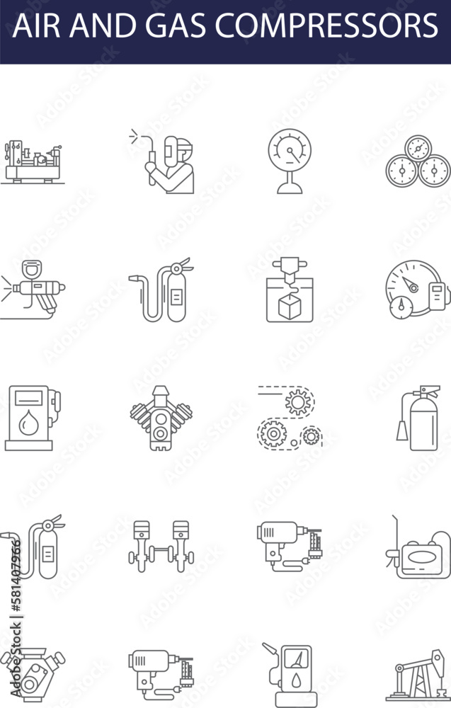 Air and gas compressors line vector icons and signs. Air, Gas ...