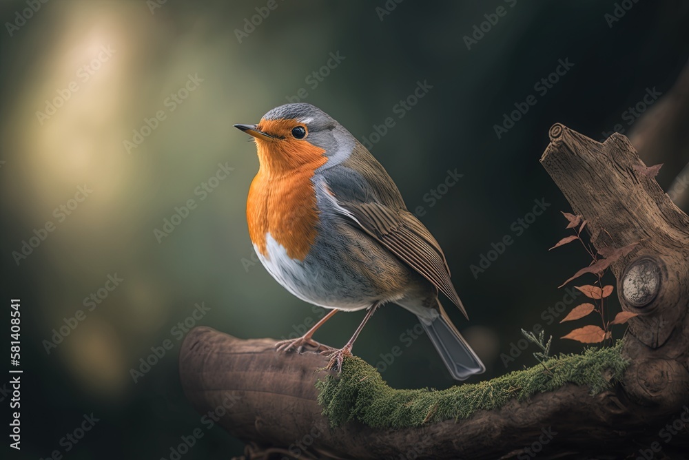 Amazing picture of a European Robin sitting on a tree limb. Generative ...