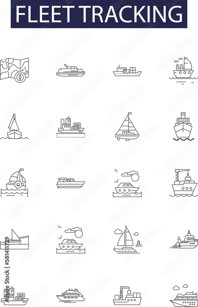 Fleet tracking line vector icons and signs. Fleet, GPS, Vehicles ...