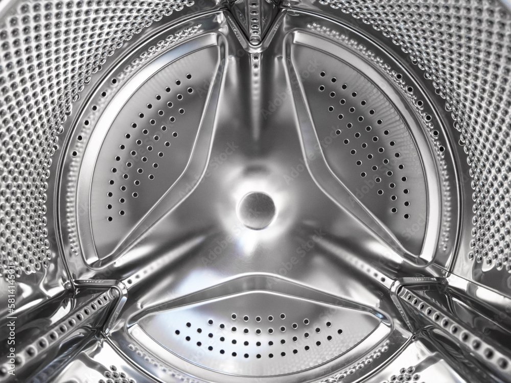 Washing machine drum close up. Washing machine background. Inside the ...
