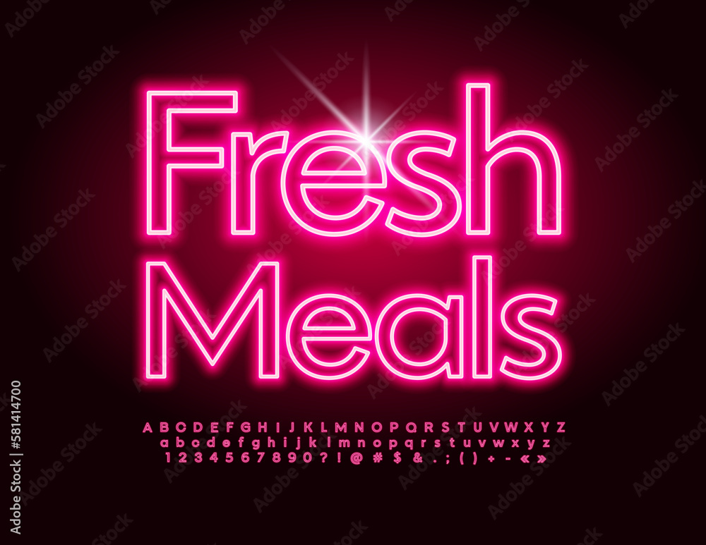 Vector advertising Banner Fresh Meals. Red Neon Font. Trendy Glowing ...