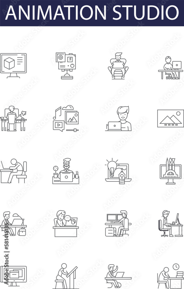 Vetor de Animation studio line vector icons and signs. Studio, Cartoons ...