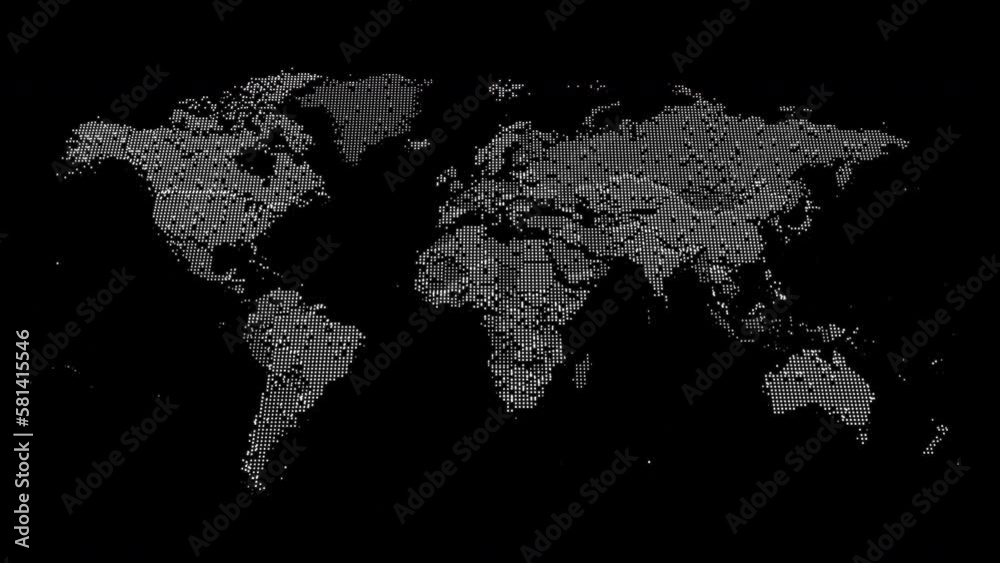 Dotted world map on a black background. Dots world map. seamless loop ...