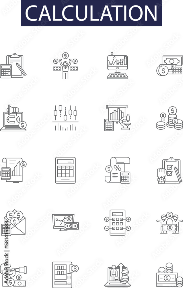 Calculation line vector icons and signs. Calculate, Cogitate, Reckon ...