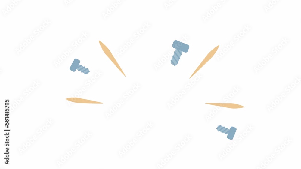 Animated screws flying apart frame. Equipment breakdown. Broken device ...