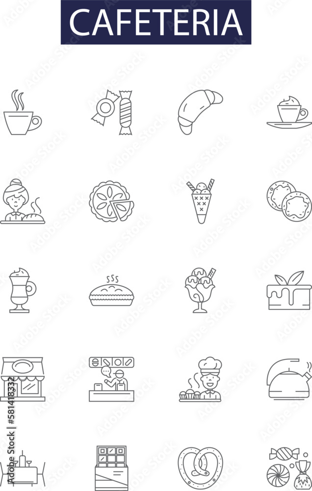 Cafeteria line vector icons and signs. canteen, cafeteria, food-court ...
