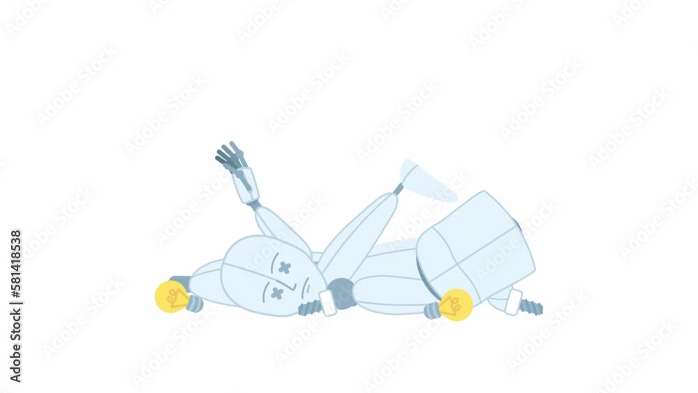 Animated malfunctioned robot. Broken ai machine. Crashed mechanical ...