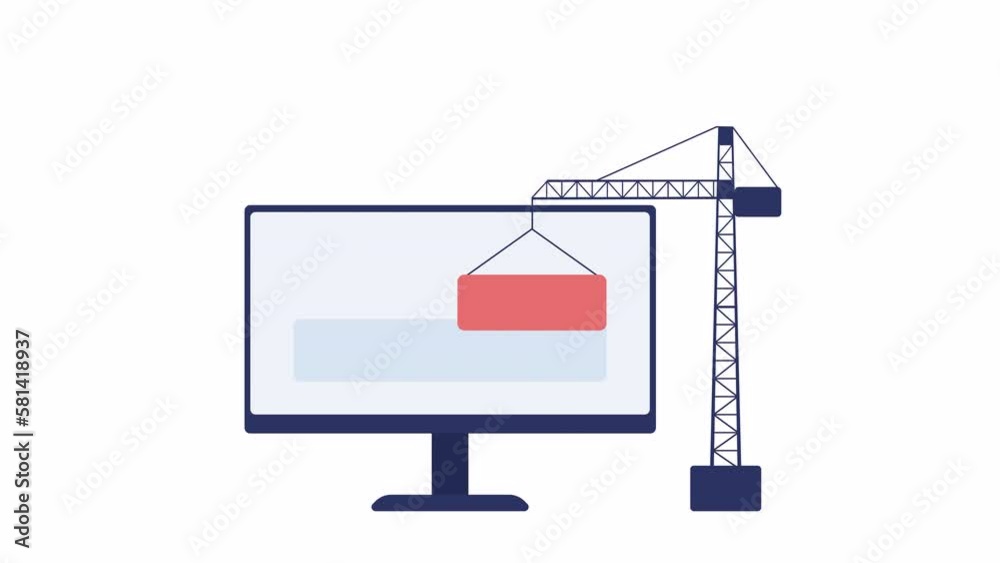 Animated tower crane and computer. Website construction. Site under ...