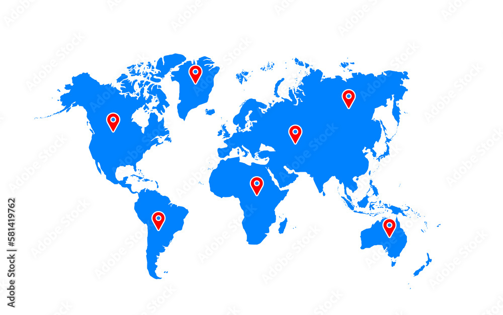 World map with location icon illustration. World map template with ...