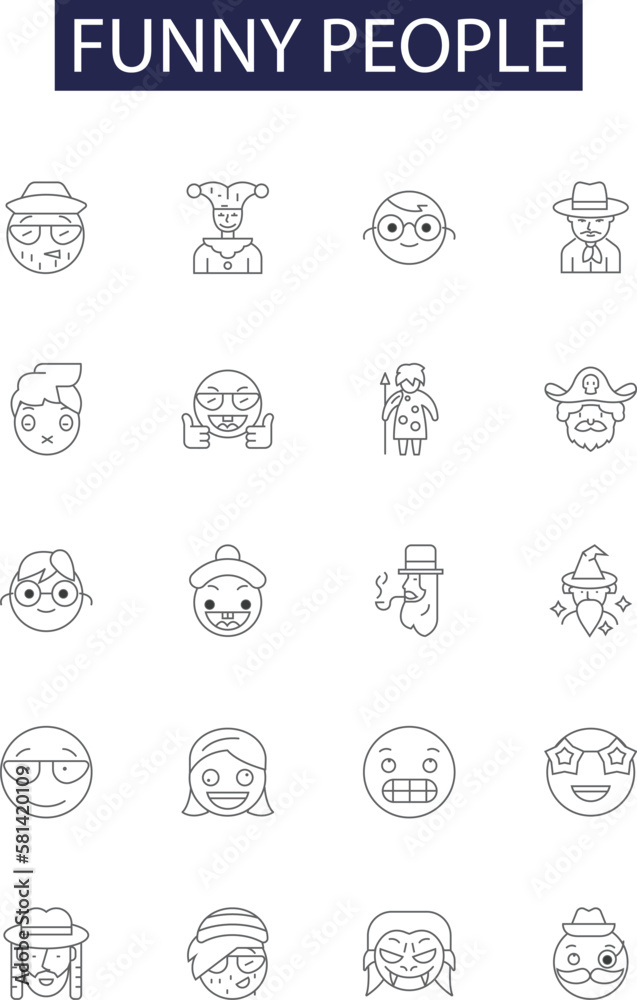 Funny people line vector icons and signs. Amusing, Witty, Jocular ...