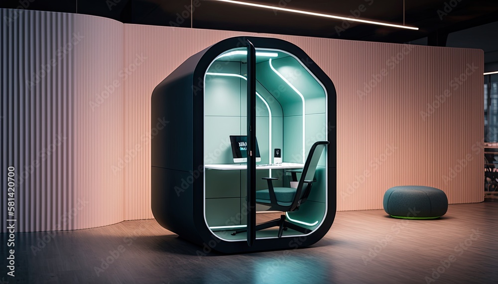 Futuristic empty office pod capsule room for concentrate work in ...