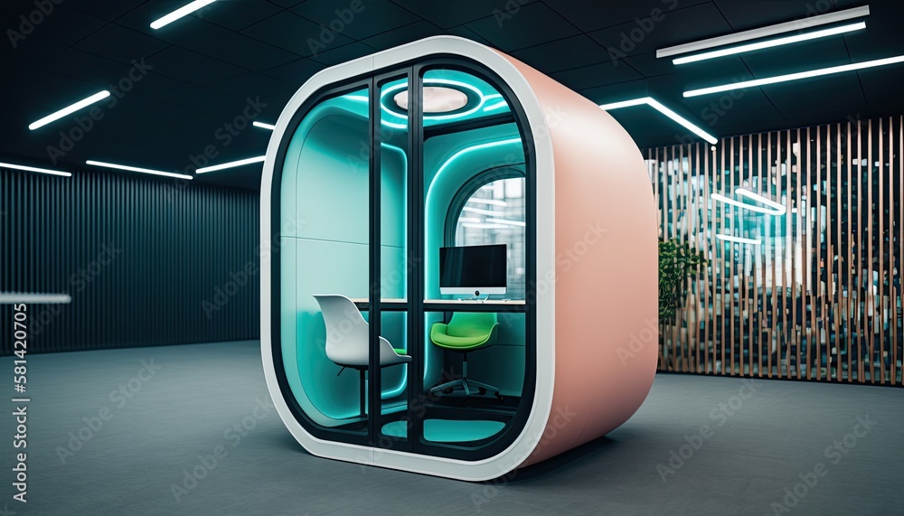 Futuristic empty office pod capsule room for concentrate work in ...