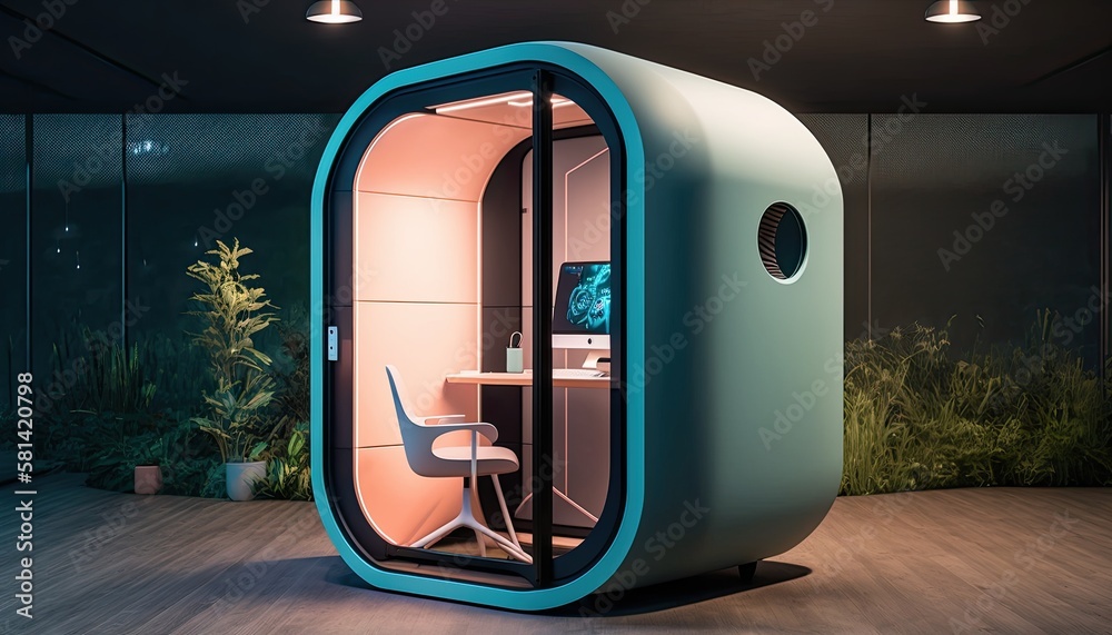 Futuristic empty office pod capsule room for concentrate work in ...