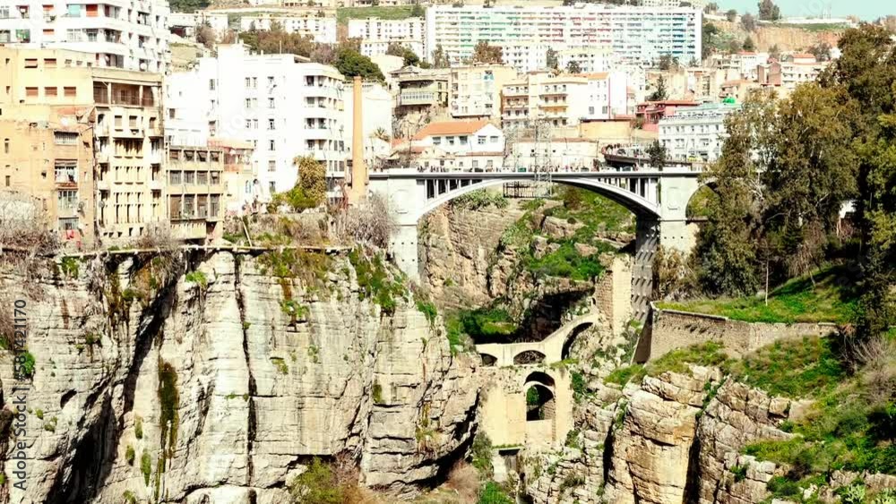 Wide view of a Constantine, Algeria Bridge: This footage captures the ...