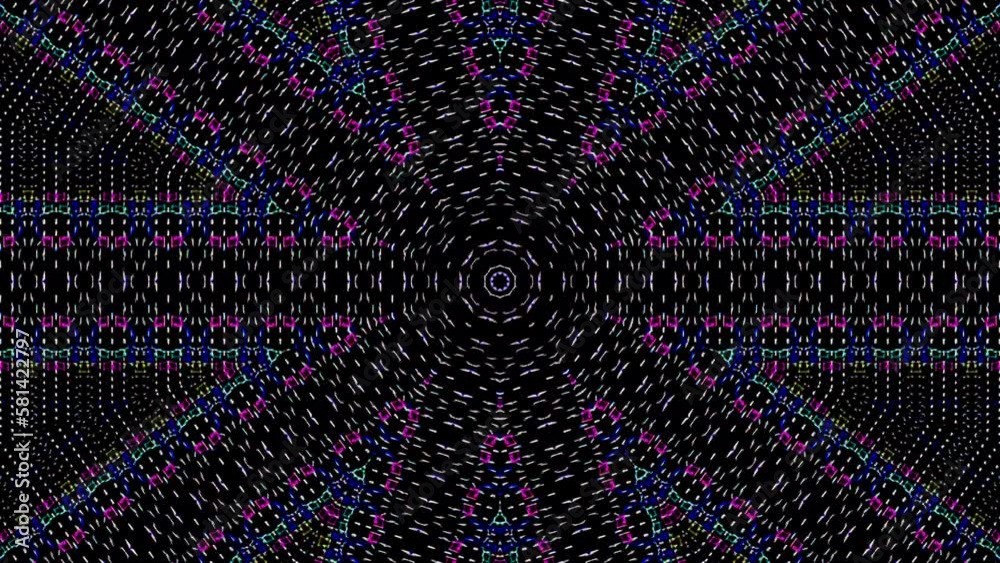 3D Animated digital abstract. Colorful curved and circular lines on ...