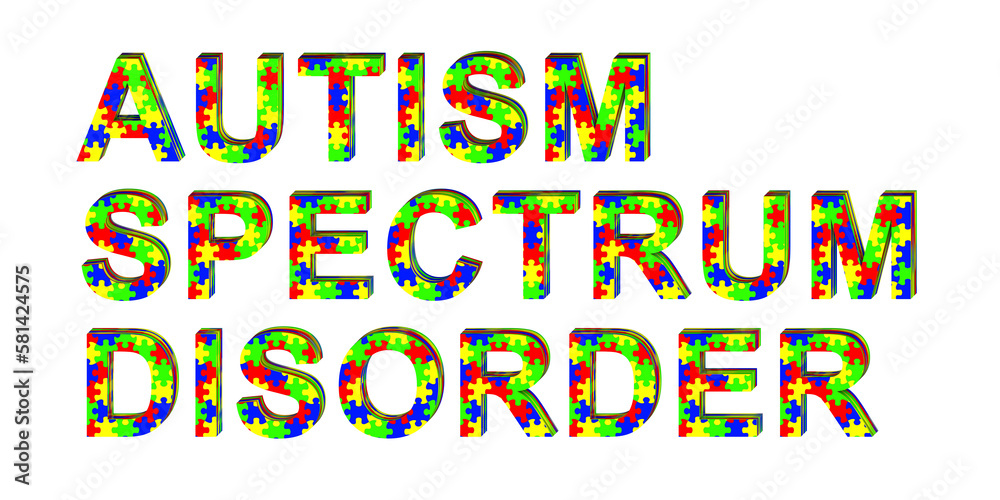 A 3D illustration of the text Autism Spectrum Disorder made entirely of ...