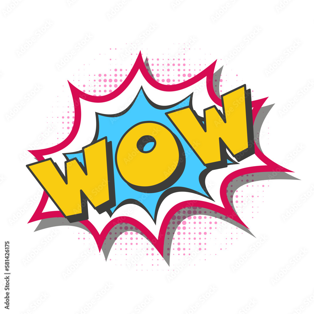 Wow icon in pop art style on a white background with a burst Stock ...
