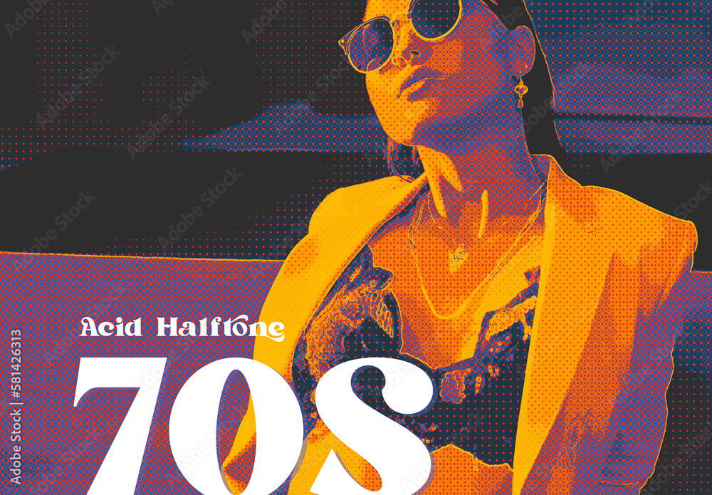 70s Acid Halftone Photo Effect Mockup Stock Template | Adobe Stock