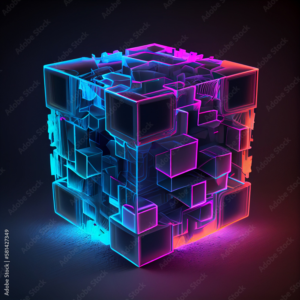 Neon cube background.Created by AI tool. Stock Illustration | Adobe Stock