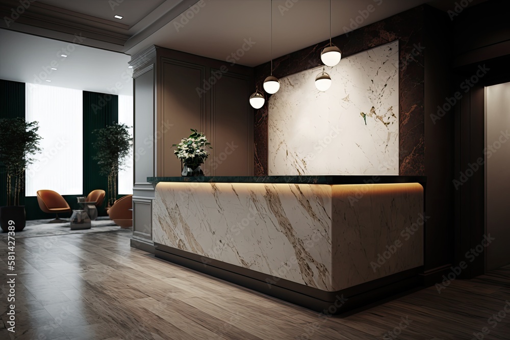 Luxury and contemporary lobby area interior design with reception ...