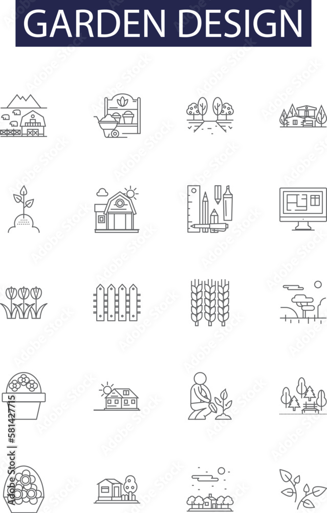 Garden design line vector icons and signs. plan, planting, flowers ...