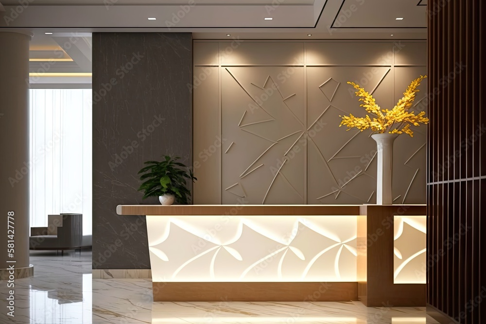 Luxury and contemporary lobby area interior design with reception ...