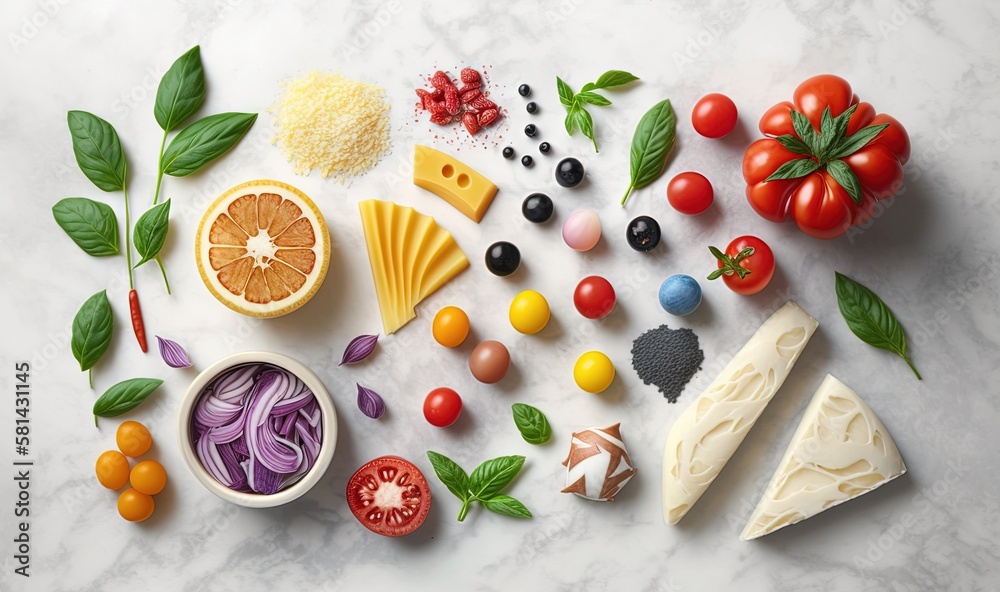 a table topped with different types of food and vegetables next to each ...