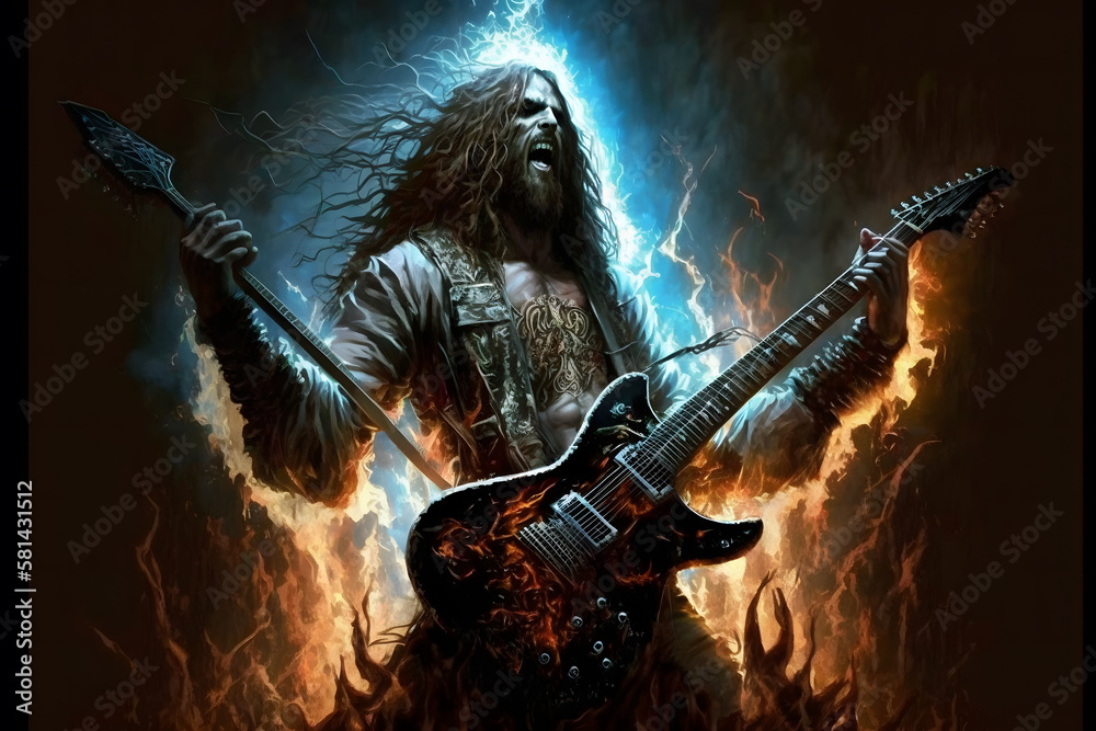 Psychedelic skeleton demon illustration. Heavy Metal. Neural network AI ...