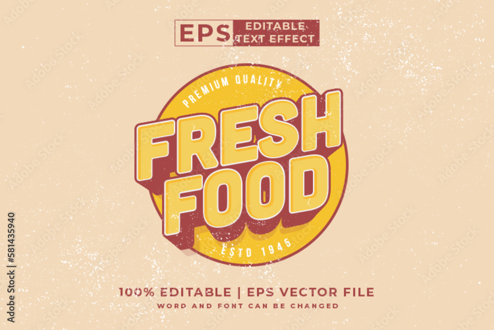 Editable text effect Fresh Food 3d logo cartoon template style premium ...