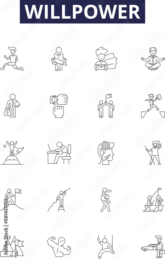 Willpower line vector icons and signs. Resolve, Persevere, Endurance ...