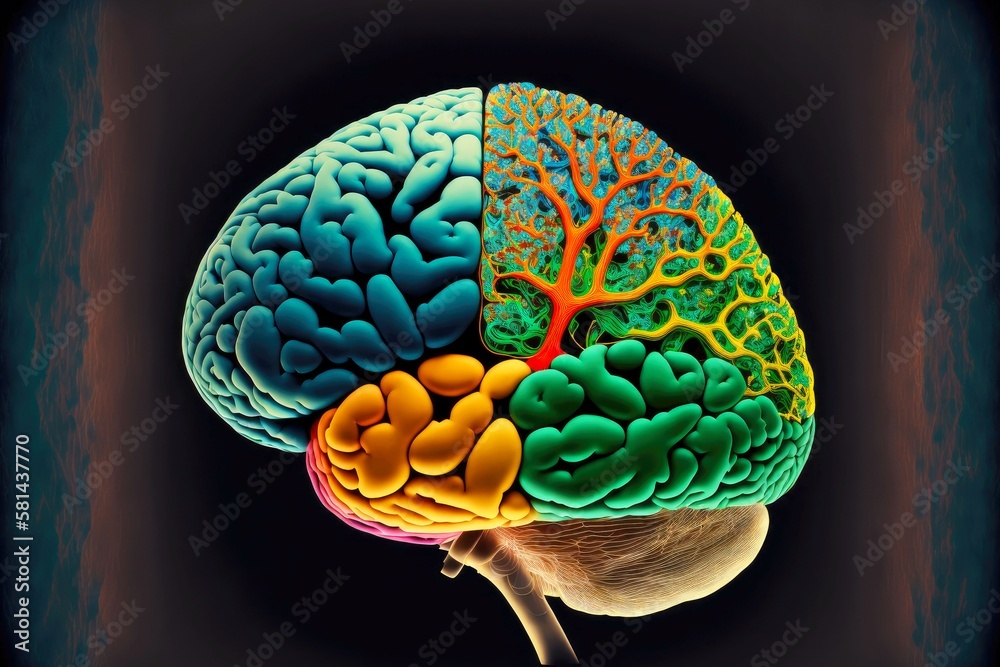 conventional image of human brain with multi-colored convolons and ...