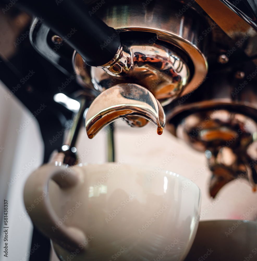 Espresso coffee extraction from a professional coffee machine with a ...