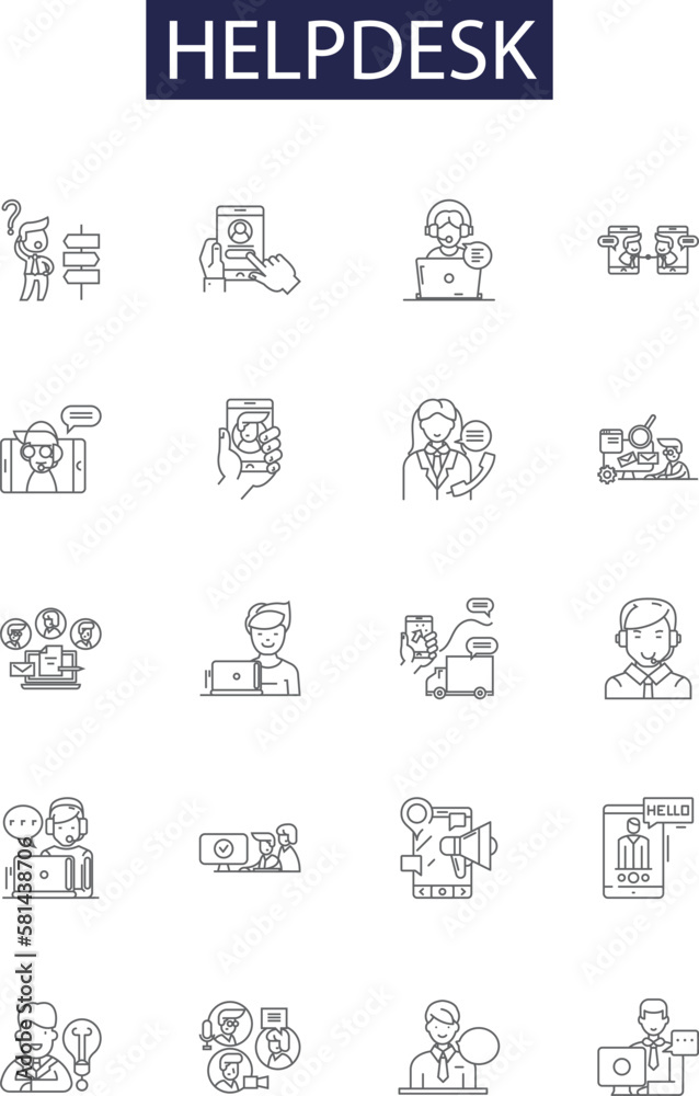 Helpdesk line vector icons and signs. Support, Technical, Assistance ...